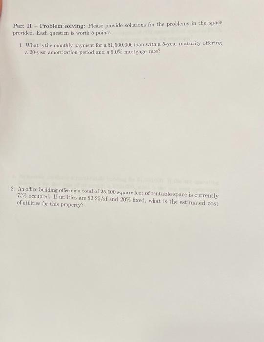 Solved Part II - Problem solving: Please provide solutions | Chegg.com