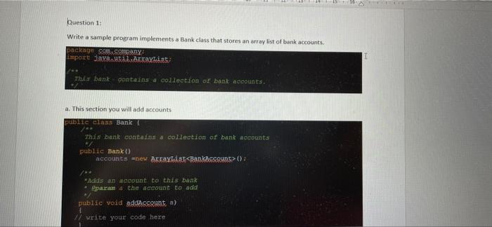 Solved Question 1 Write a sample program implements a Bank | Chegg.com