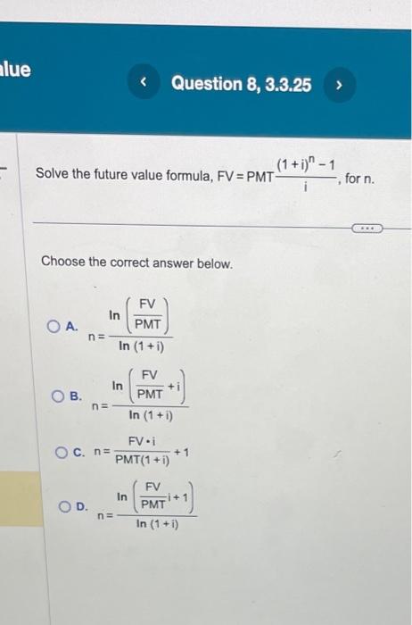 Solved Solve the future value formula, FV =PMTi(1+i)n−1 | Chegg.com