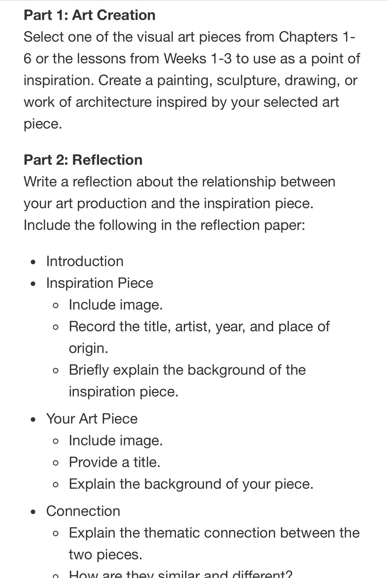 Solved Part 1: Art CreationSelect one of the visual art | Chegg.com