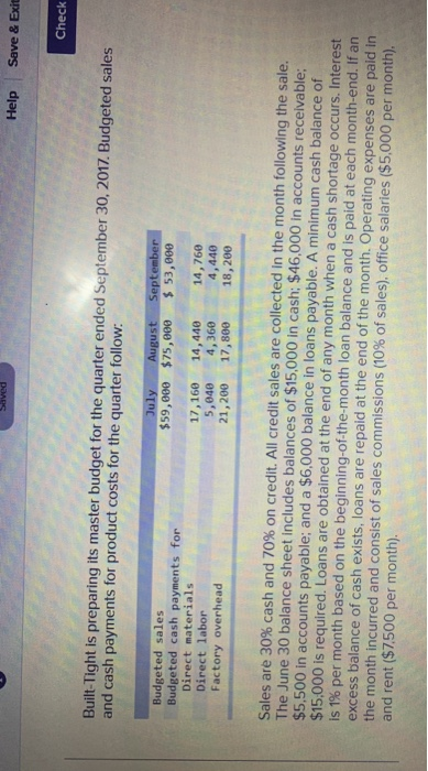 Solved Saved Help Save & Exit Check Built-Tight is preparing | Chegg.com