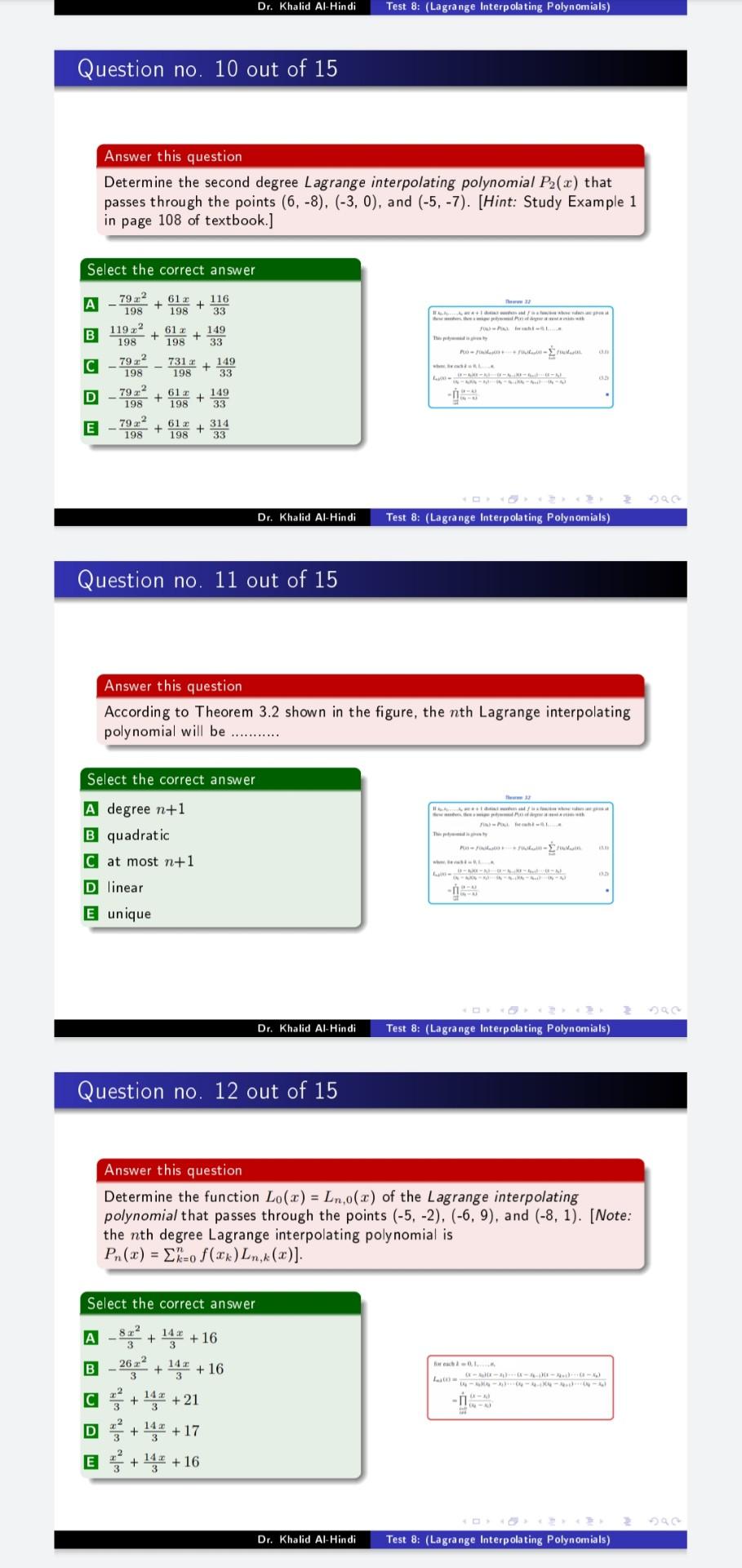 Solved Determine the second degree Lagrange interpolating | Chegg.com