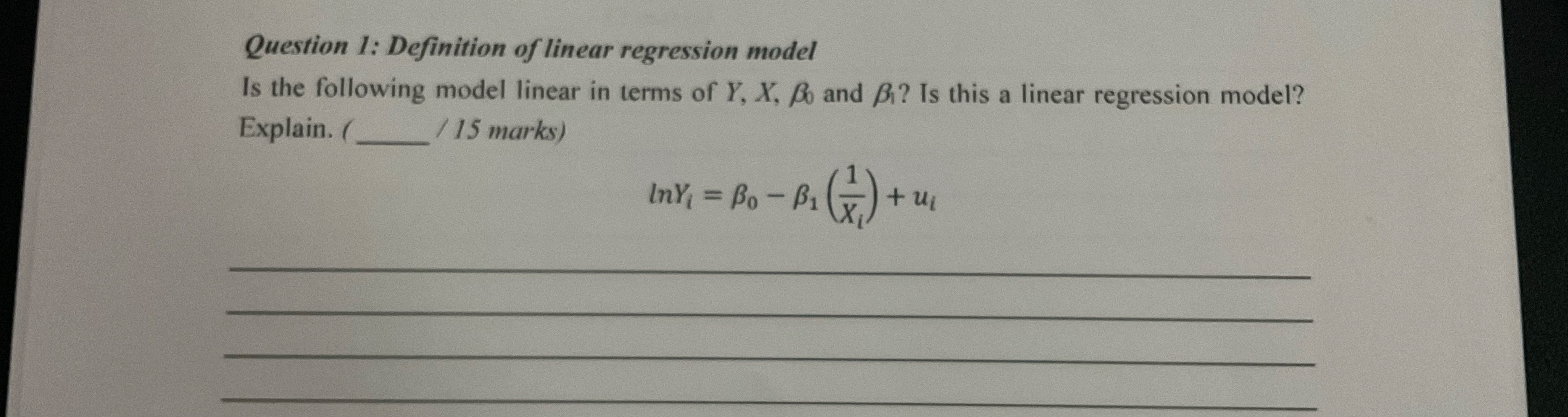 Solved Question 1: Definition of linear regression modelIs | Chegg.com