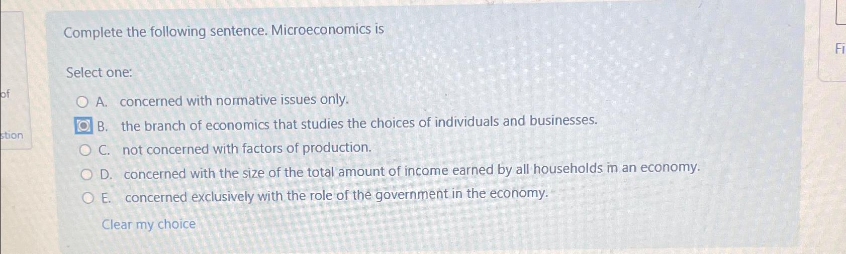 Solved Complete the following sentence. Microeconomics | Chegg.com