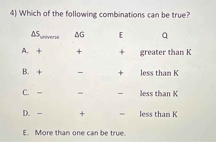 Solved 4) Which of the following combinations can be true? | Chegg.com