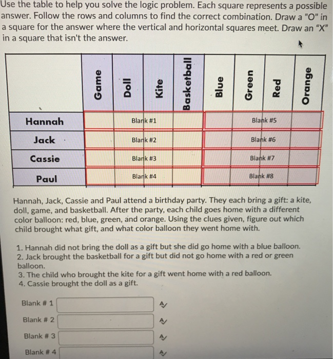 Solved Use the table to help you solve the logic problem. | Chegg.com
