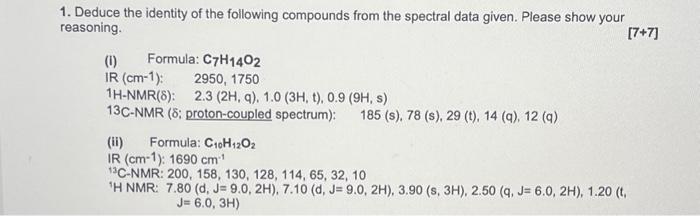 Solved 1. Deduce the identity of the following compounds | Chegg.com
