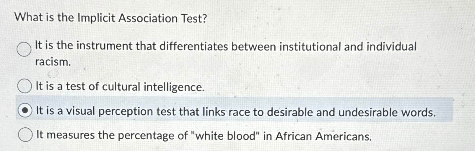 Solved What is the Implicit Association Test?It is the | Chegg.com