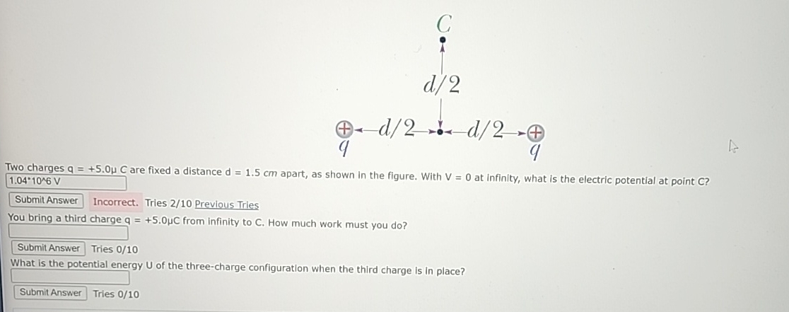 Solved Two charaes a=+5.0|| ﻿r are fixed a distance d=1.5cm | Chegg.com