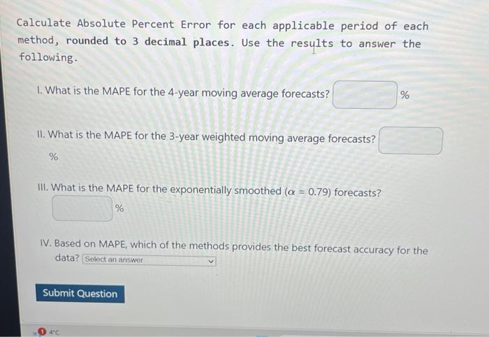 Solved alculate Absolute Percent Error for each applicable | Chegg.com
