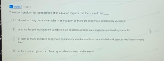 Solved The order condition for identification of an equation | Chegg.com