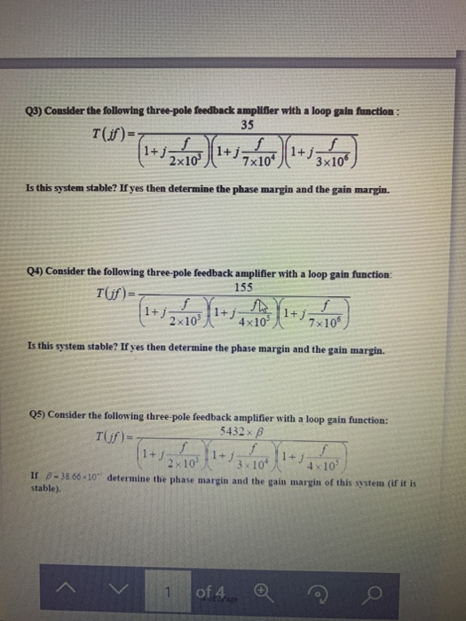 Solved (3) Consider the following three-pole feedback | Chegg.com