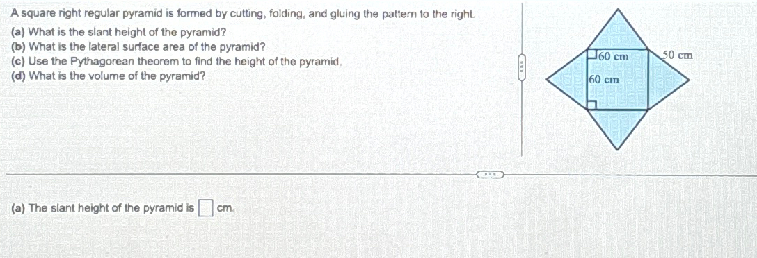 Solved A square right regular pyramid is formed by cutting, | Chegg.com