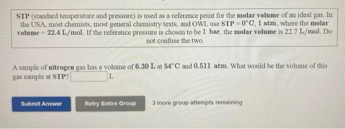 Solved STP (standard temperature and pressure) is used as a | Chegg.com