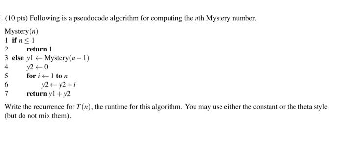Solved 10 Pts Following Is A Pseudocode Algorithm For