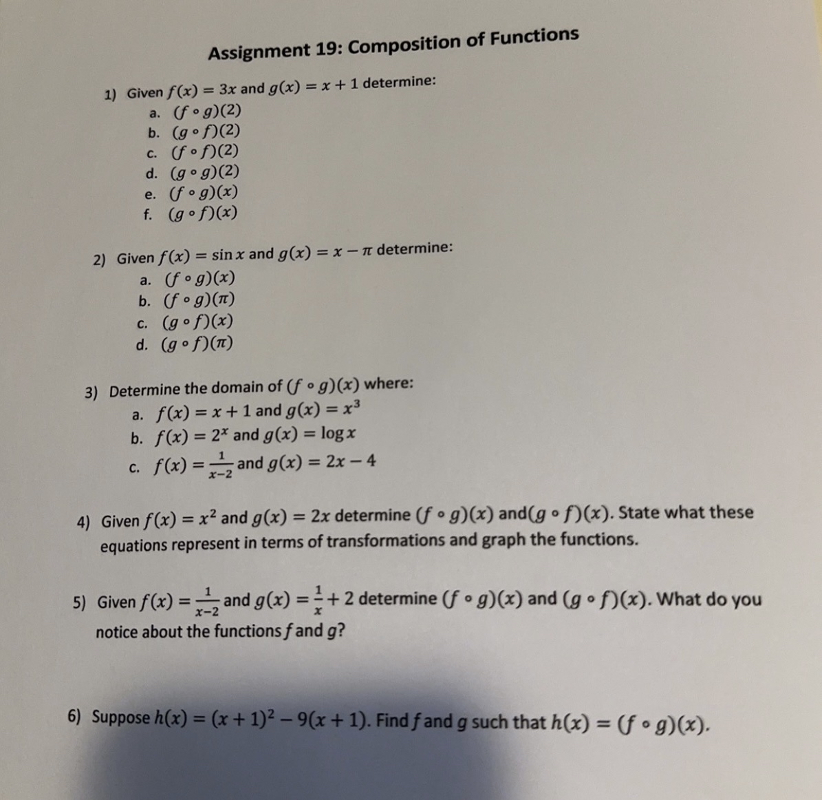 Solved Assignment 19: Composition of FunctionsGiven f(x)=3x | Chegg.com