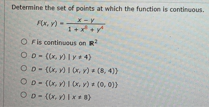 Solved Determine the set of points at which the function is | Chegg.com