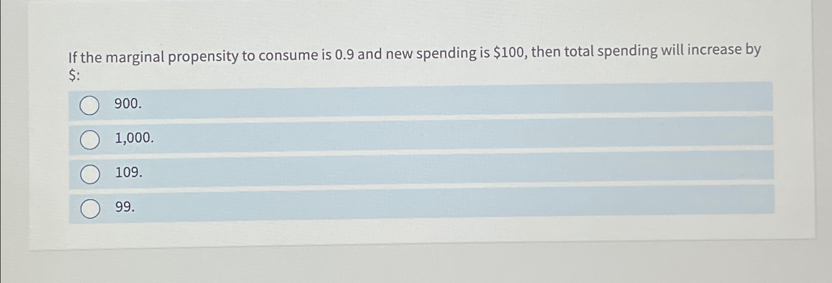 Solved If the marginal propensity to consume is 0.9 ﻿and new | Chegg.com