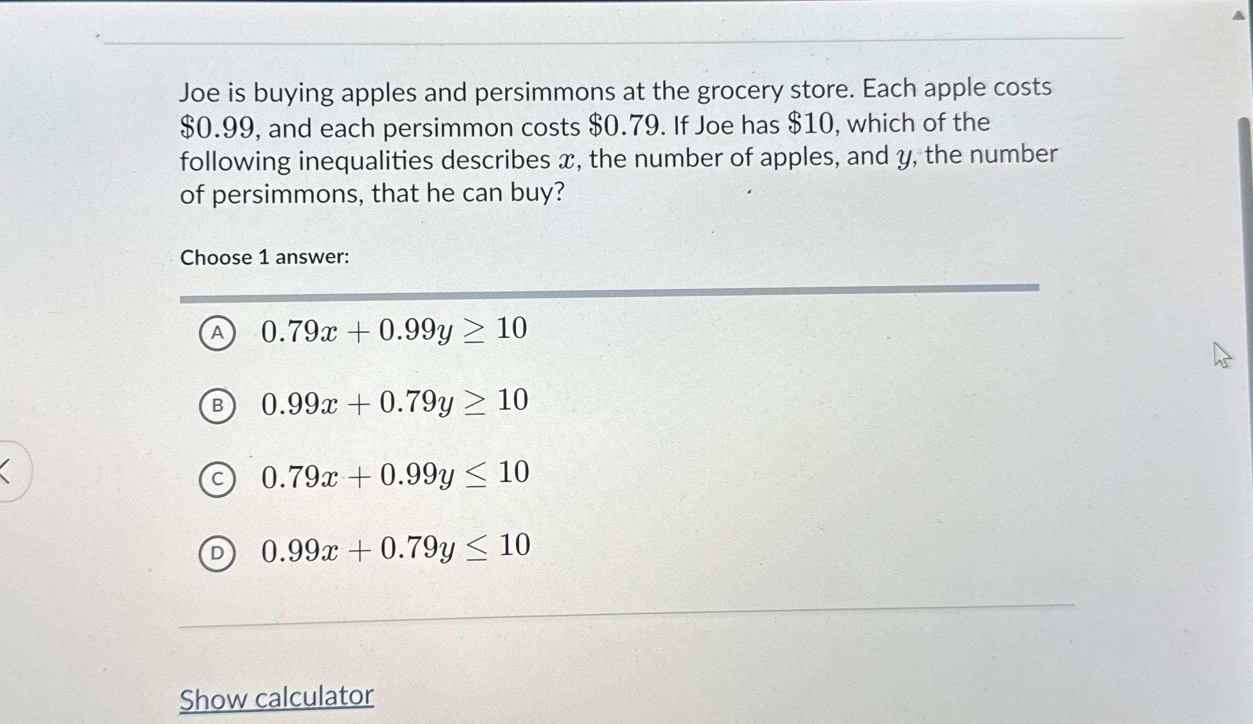 Solved Joe is buying apples and persimmons at the grocery | Chegg.com