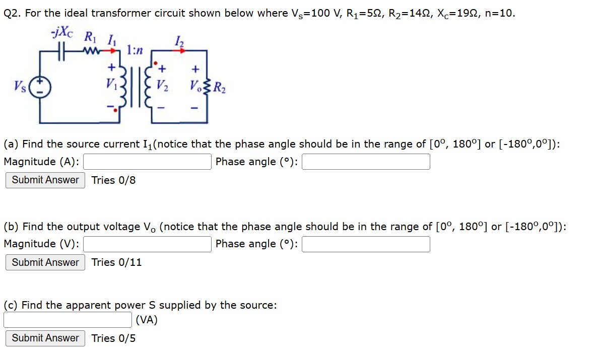 Q2. ﻿For the ideal transformer circuit shown below | Chegg.com