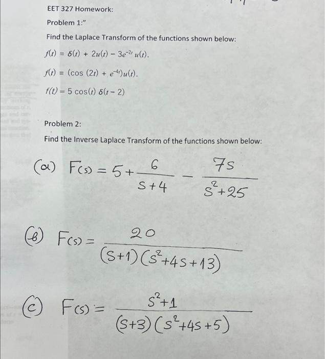 Solved Find the Laplace Transform of the functions shown | Chegg.com