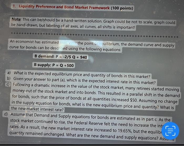 Solved 1. Liquidity Preference and Bond Market Framework | Chegg.com