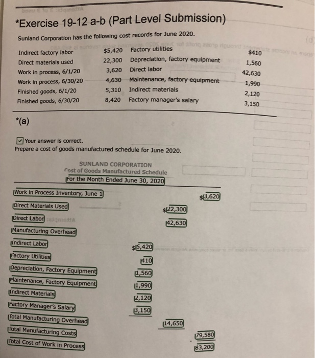 Solved *Exercise 19-12 a-b (Part Level Submission) Sunland | Chegg.com
