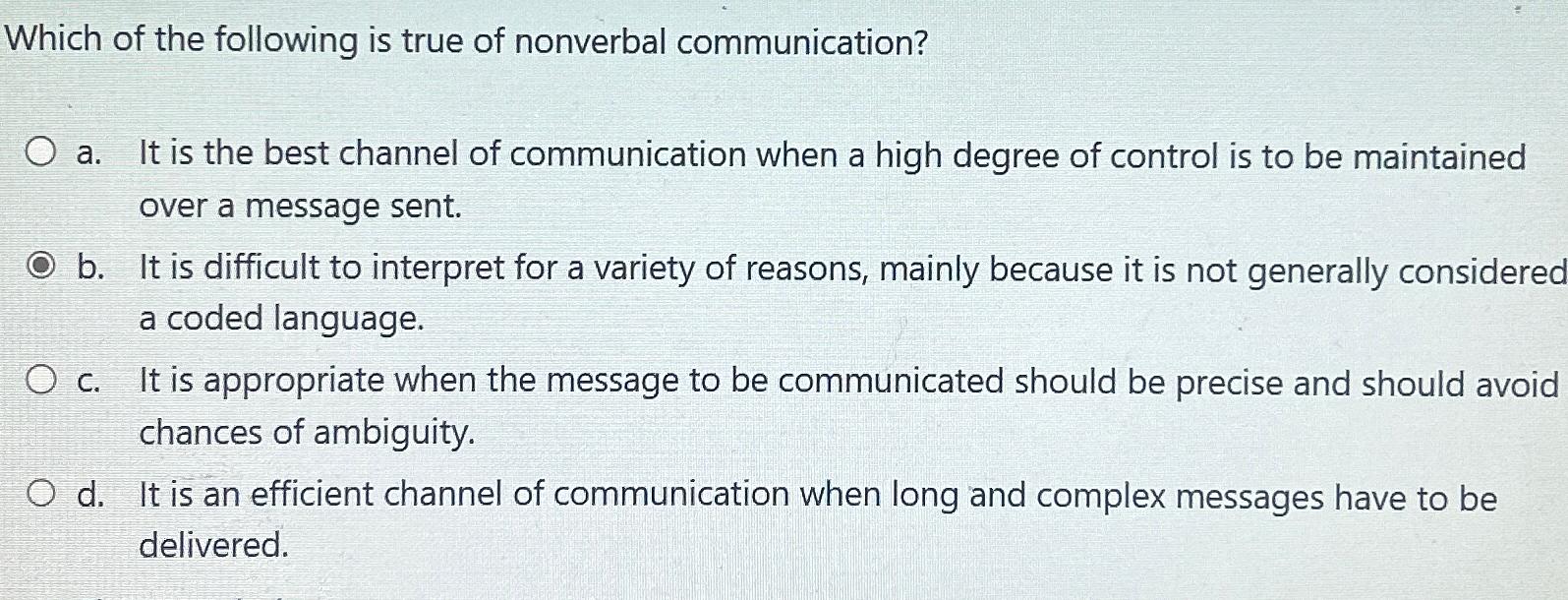 Solved Which of the following is true of nonverbal | Chegg.com