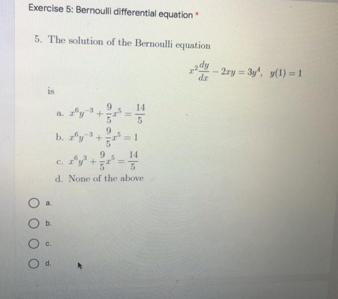 Solved Exercise 5: Bernoulli differential equation 5. The | Chegg.com