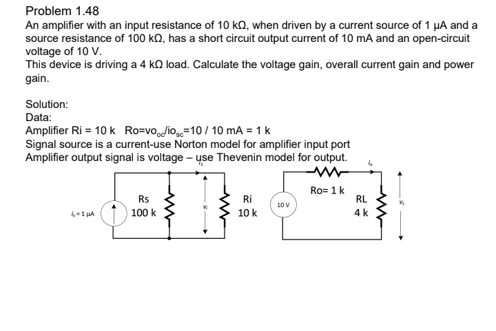 Solved Problem 1.48An amplifier with an input resistance of | Chegg.com