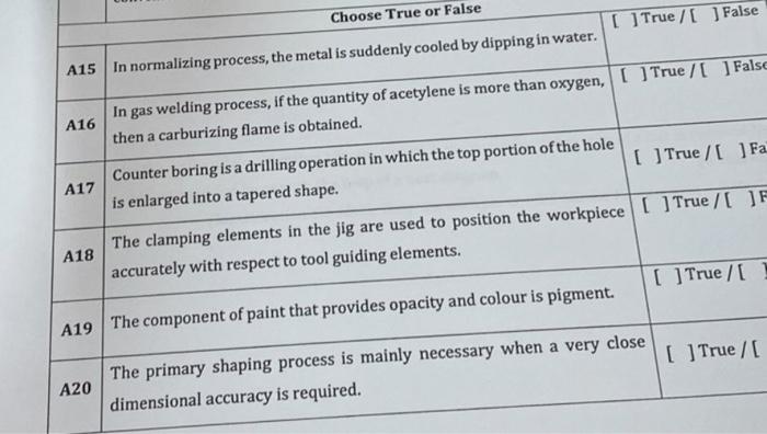 Solved Choose True or False \begin{tabular}{|l|l|l|l|} | Chegg.com