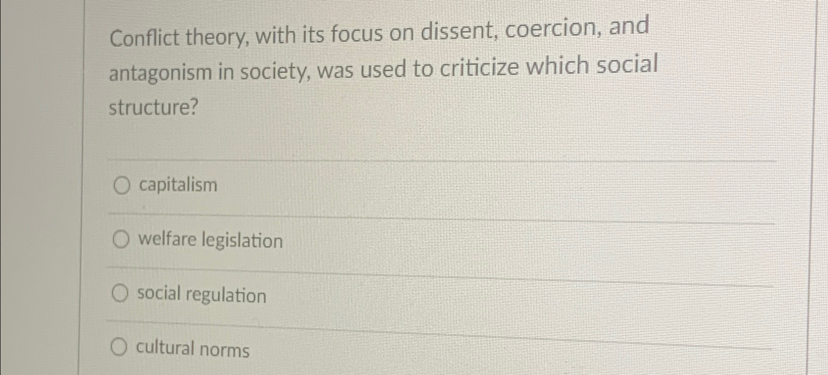 Solved Conflict theory, with its focus on dissent, coercion, | Chegg.com