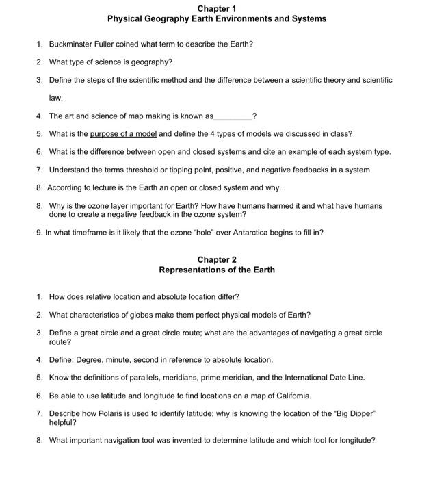 Solved Chapter 1 Physical Geography Earth Environments and | Chegg.com