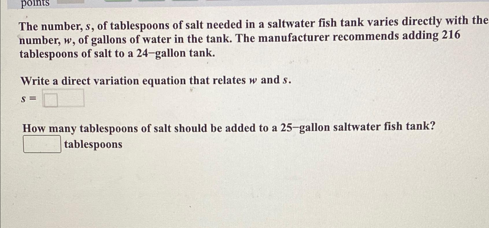 Solved The number, s, ﻿of tablespoons of salt needed in a | Chegg.com