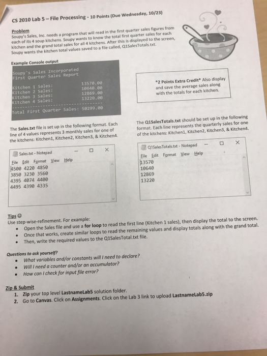 Solved CS 2010 Lab 5-File Processing 10 Points (Due | Chegg.com