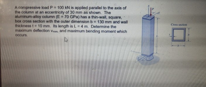 Solved A compressive load P 100 KN is applied parallel to | Chegg.com