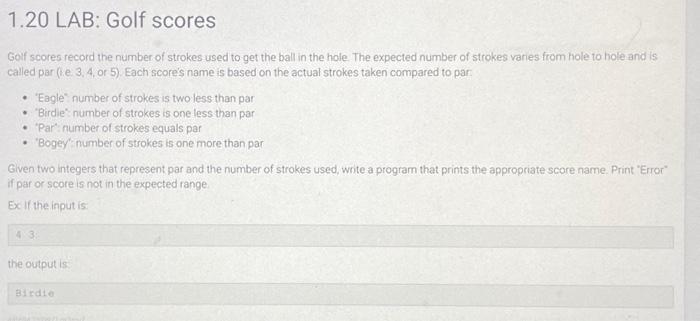 Solved Golf scores record the number of strokes used to get | Chegg.com