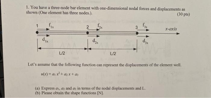 Solved 1. You have a three-node bar element with | Chegg.com