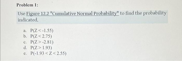 Solved Problem 1: Use Figure 12,2 "Cumulative Normal | Chegg.com