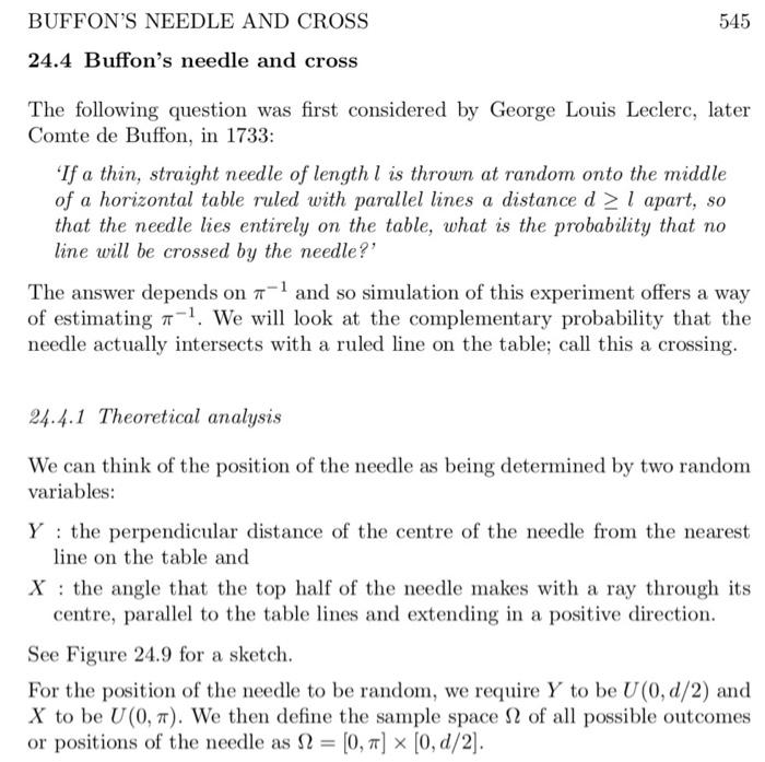 Solved BUFFON'S NEEDLE AND CROSS 545 24.4 Buffon's needle | Chegg.com