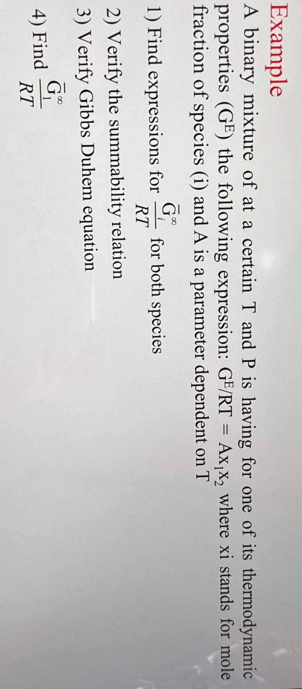 Solved ExampleA binary mixture of at a certain T ﻿and P ﻿is | Chegg.com