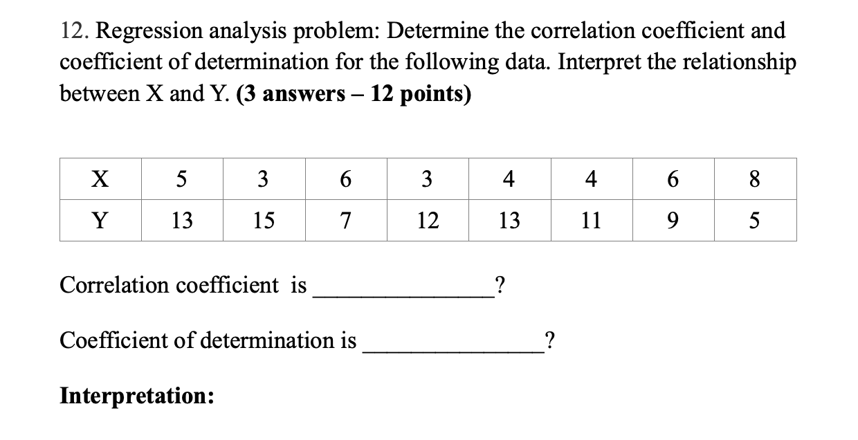 Solved Regression analysis problem: Determine the | Chegg.com