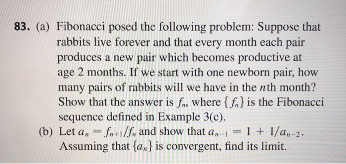 Solved 83. (a) Fibonacci posed the following problem: | Chegg.com
