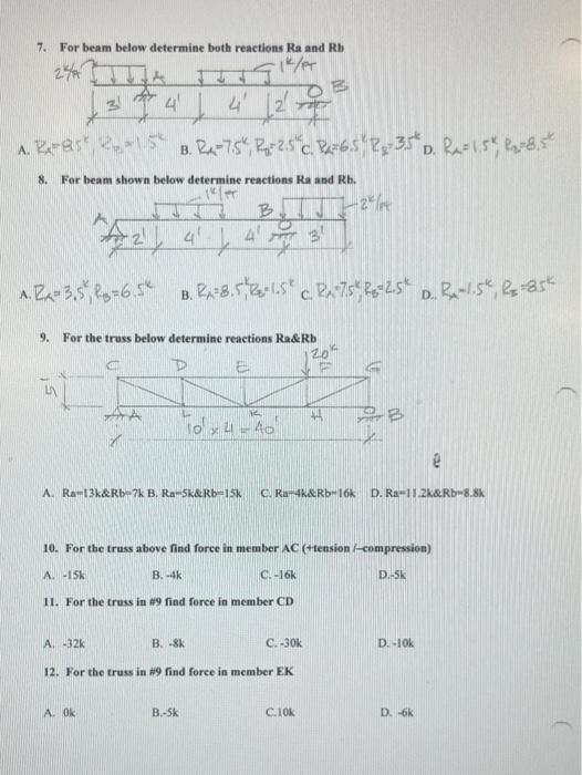 Solved 13. For the truss below determine reactions Ra&Rb 5k | Chegg.com