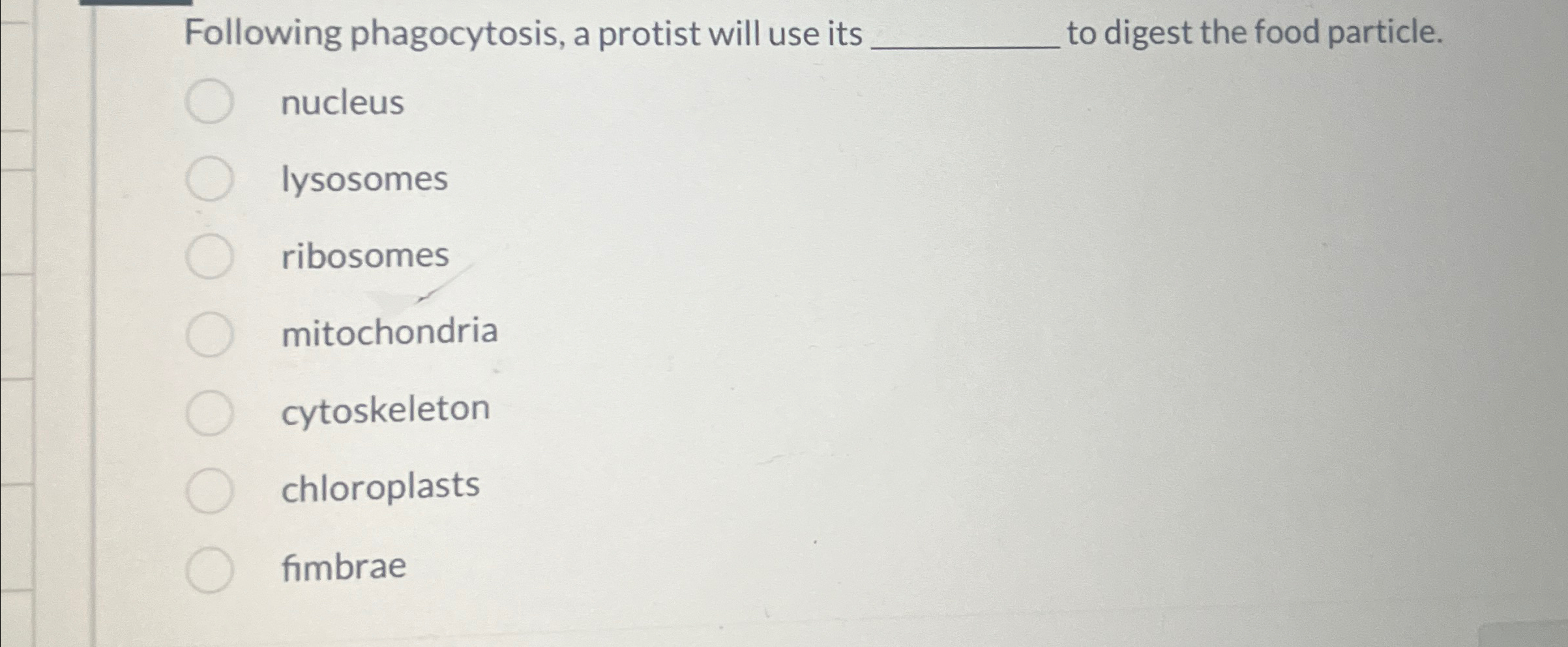 Solved Following phagocytosis, a protist will use its ﻿to | Chegg.com