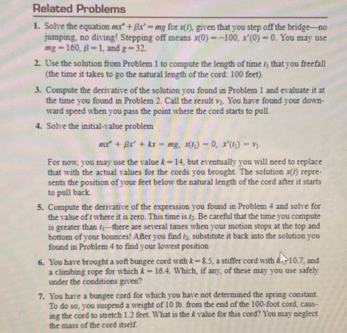 Solved 1. Solve the equation mx′′+βx′=mg for x(t), given | Chegg.com