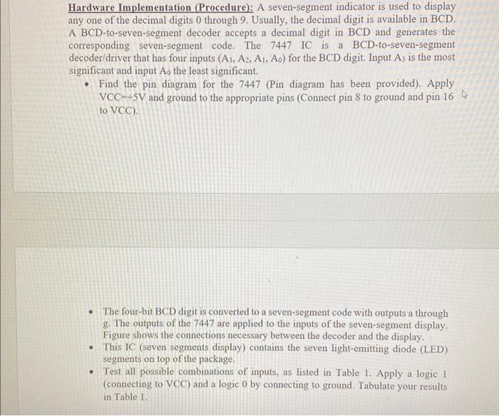 Solved Truth Table (BCD to seven segment Decoder)Hardware | Chegg.com