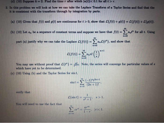 Solved (c) (10) Using (b) and the Taylor Series for sint, | Chegg.com