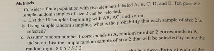 Solved Methods 1. Consider a finite population with five | Chegg.com