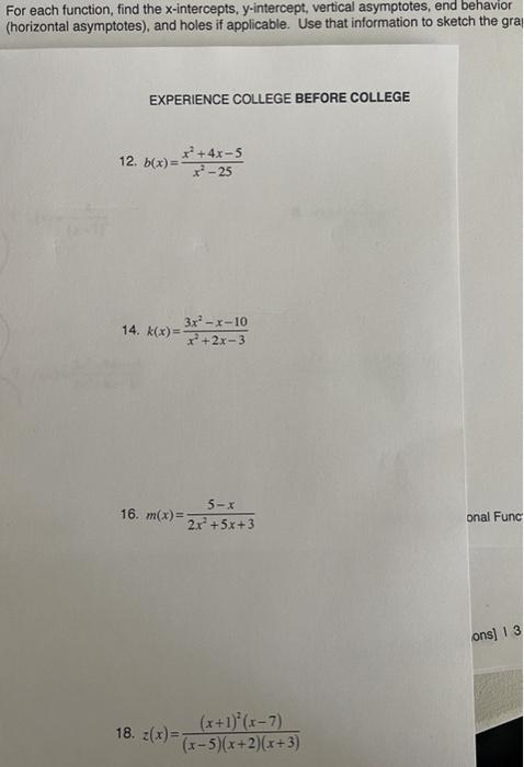 Solved For each function, find the x-intercepts, | Chegg.com